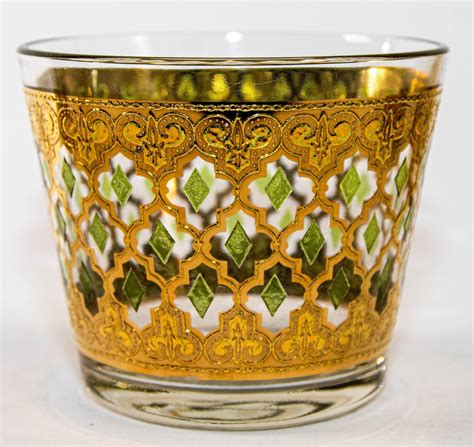 1960s Culver Ltd Highball Glasses And Ice Bucket 22 K Gold Valencia