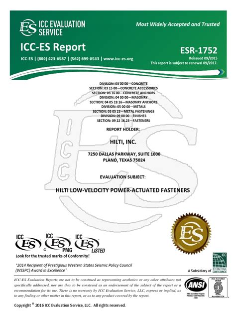 Icc Relatório Hilti Esr 1752 Pdf