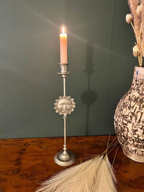 Celestial Candlestick Vintage Pewter Sun Candlestick Handmade