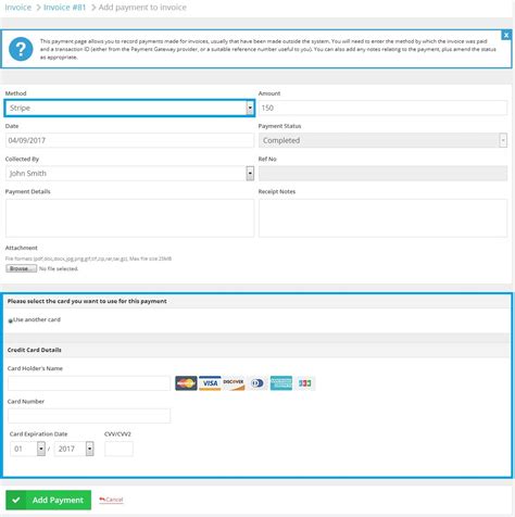 activate electronic credit card payments using stripe online billing