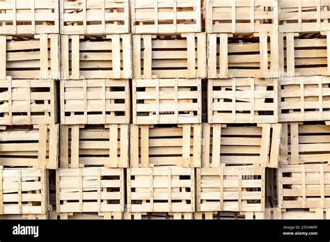 Bunch Of Empty Wooden Boxes Stack At Each Other Storage Concept Stock