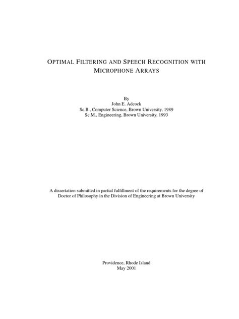 Optimal Filtering And Speech Recognition With Microphone Arrays Pdf