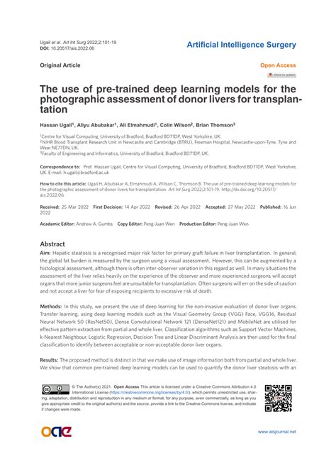 Pdf The Use Of Pre Trained Deep Learning Models For The Photographic Assessment Of Donor
