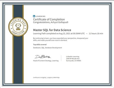 Achyut Gollapudi On Linkedin Database Sql Linkedinlearning