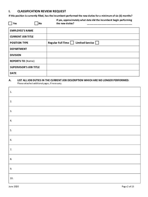 Fillable Online Department Of Human Resources Classification Review