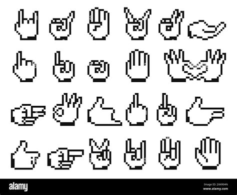 Pixelated Hand Icons Human Fingers Cursor Symbols With Different Gestures Internet Computer