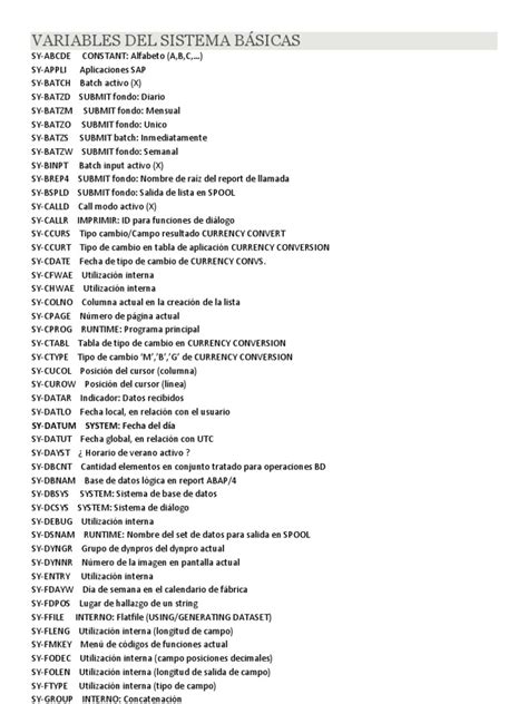 Variables Del Sistema Pdf Tabla Base De Datos Variable