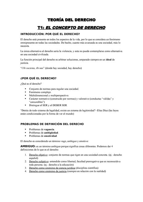 Tema 1 Apuntes 1 TeorÍa Del Derecho T1 El Concepto De Derecho
