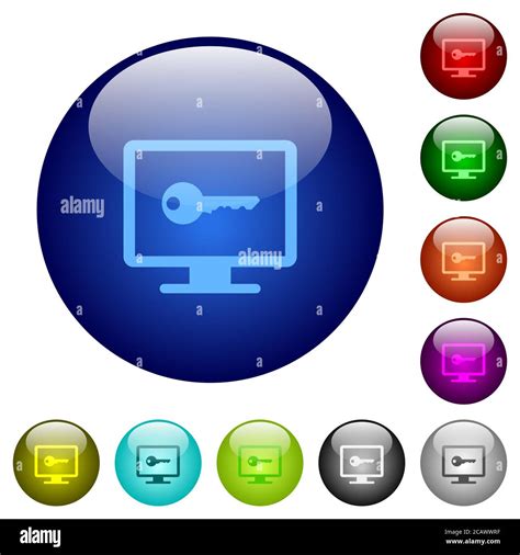 Secure Desktop Icons On Round Color Glass Buttons Stock Vector Image
