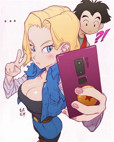 Android 18 Kuririn Dragon Ball Highres 1boy 1girl Black Eyes