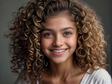 Premium Photo Girl Curly Hair Smiling Camera