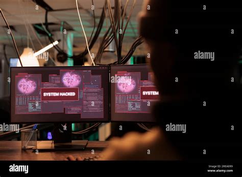 System Hacked Alert Message On Computer Screen Hacker Breaking Into