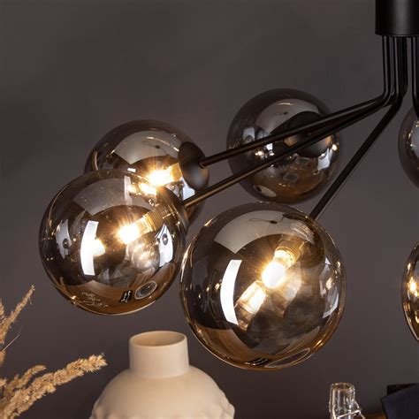 Neptune Pendant Light Round Black Glass Globes Uk