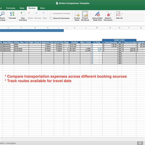Flight Comparison Template Etsy