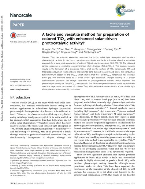Pdf A Facile And Versatile Method For Preparation Of Colored Tio2