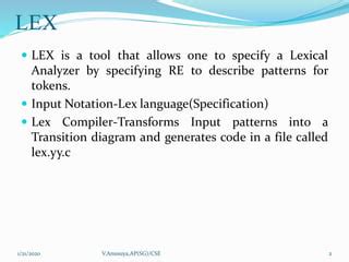 Lexical Analyzer Generator Lex PPT