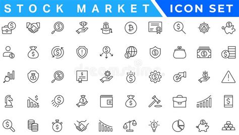 Set Of Outline Stock Market Icons Minimalist Thin Linear Web Icon Set Stock Illustration
