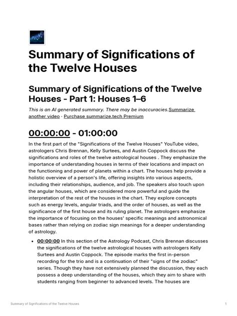 Summary Of Significations Of The Twelve Houses Pdf Astrology