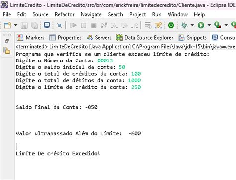 programa em java que simula um limite de crédito de um cliente r