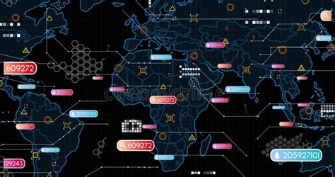 World Map Being Animated In Dark Digital Dashboard Showing Glowing Outlines Numeric Tags