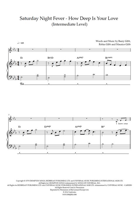How Deep Is Your Love Intermediate Level Solo Piano