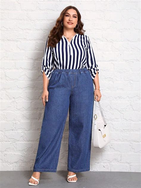 Shein Lune Plus Elastic Waist Jeans Shein Usa