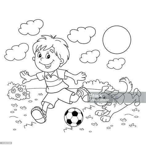 의 색칠용 그림 페이지 남자아이 있는 축구공 경견 축구에 대한 스톡 벡터 아트 및 기타 이미지 축구 컬러링 북 페이지