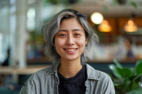 Person Smiling In A Cozy Cafe Premium Ai Generated Image
