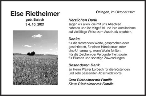 Danksagung Else Rietheimer 23 10 2021 Teckbote Trauerportal