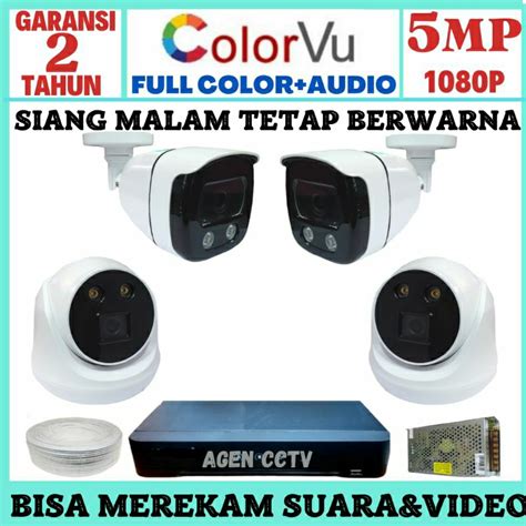 Jual PAKET CCTV COLORVU AUDIO 4 CHANNEL 4 KAMERA LENSA 5MP 1080P IR