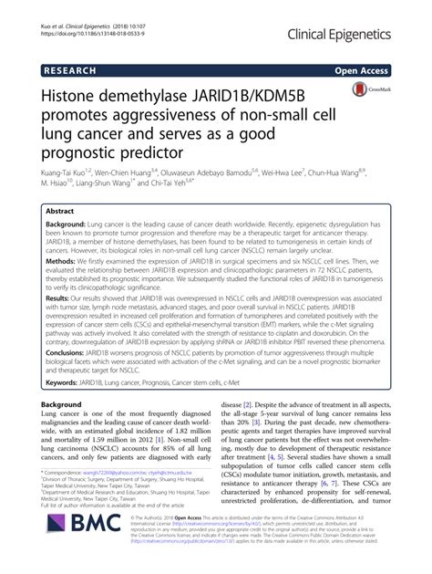 PDF Histone Demethylase JARID B KDM B Promotes Aggressiveness Of Non Small Cell Lung Cancer