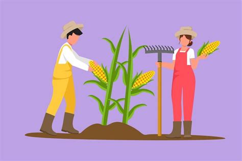 Premium Vector Cartoon Flat Style Drawing Young Couple Farmers