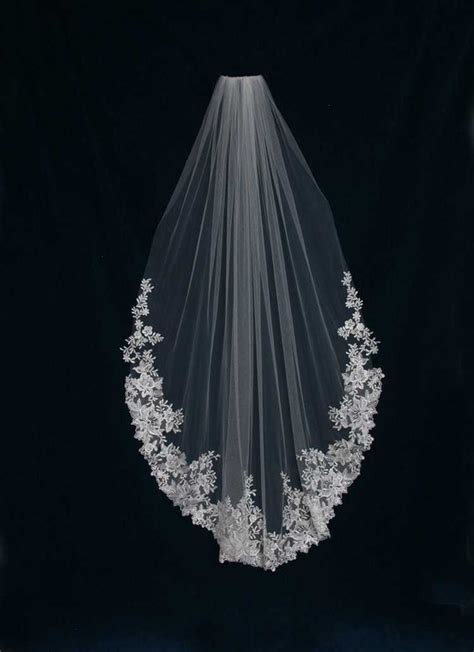 Beaded Floral Lace Waltz Length Wedding Veil C537