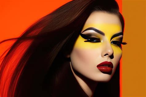 Premium Ai Image Eyecatching Orange And Yellow Makeup Look