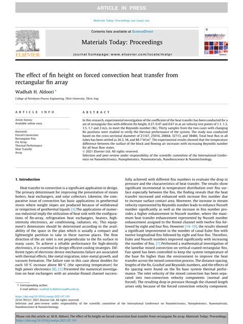 Pdf The Effect Of Fin Height On Forced Convection Heat Transfer From Rectangular Fin Array