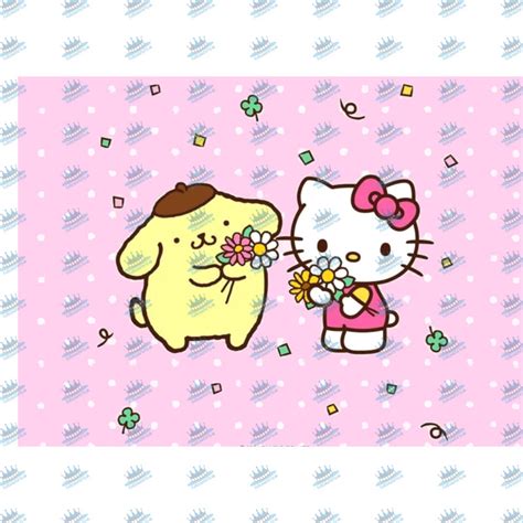 Hello Kitty And Pompompurin Flowers Edible Cake Topper