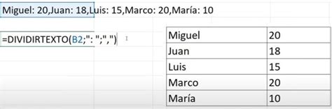 La función Dividir Texto
