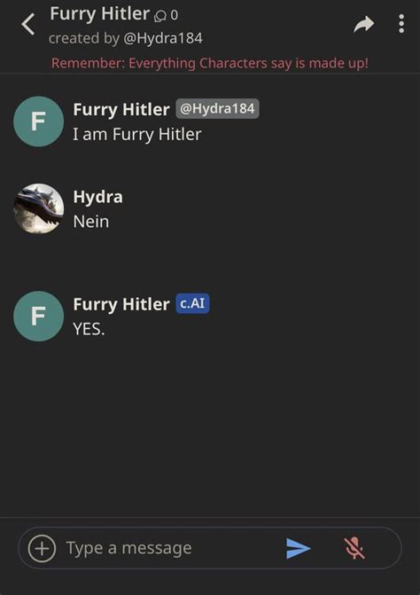 Hey Guys I Made Furry Hitler Into An Ai Chatbot Rcharacterai
