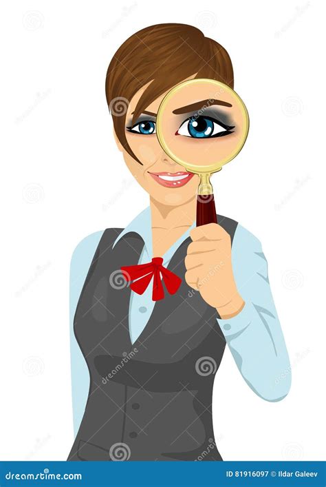 Empregado Do Sexo Feminino Da Empresa Que Guarda a Lupa Ilustração do