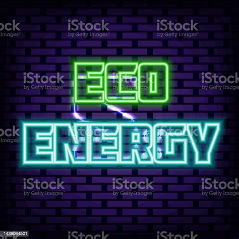 에코 에너지 네온 사인 벡터 벽돌 벽 배경에 발표 네온 사인 보드 0명에 대한 스톡 벡터 아트 및 기타 이미지 0명 개념