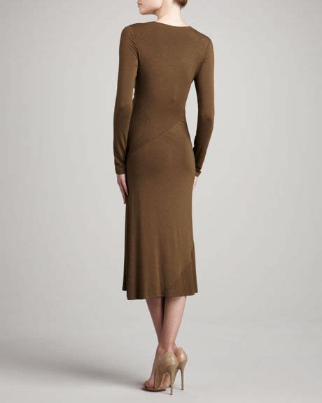 Donna Karan New York Long Sleeve Twisted Jersey Dress In Brown Caramel