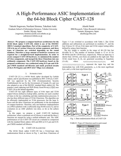 Pdf A High Performance Asic Implementation Of The 64 Bit Block Cipher
