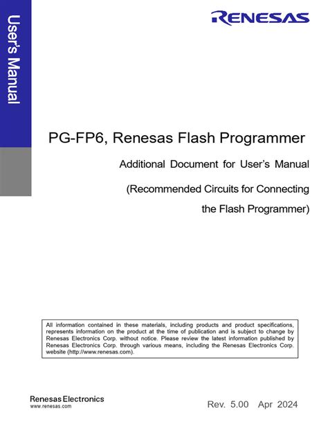Pg Fp6 Renesas Flash Programmer Additional Document For Users Manual Recommended Circuits For