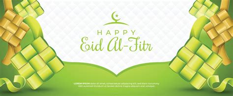 Happy Eid Al Fitr Banner With Realistic Ketupats Vector Art At Vecteezy