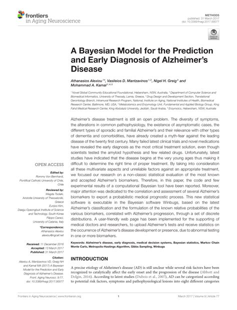pdf a bayesian model for the prediction and early diagnosis of