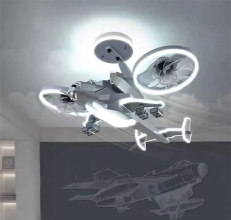 Led 만화 비행기 팬 샹들리에 현대 어린이 천장 조명 녹색 금속 조명 바디 아크릴 그늘 헬리콥터 모델 샹들리에