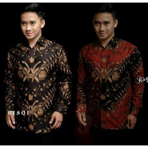 Jual Kemeja Batik Pria Modern Lengan Panjang Casual Modis Slim Fit