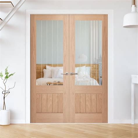 Internal Oak Unfinished 1p 1l Obscure Lined Pair Door Leader Doors