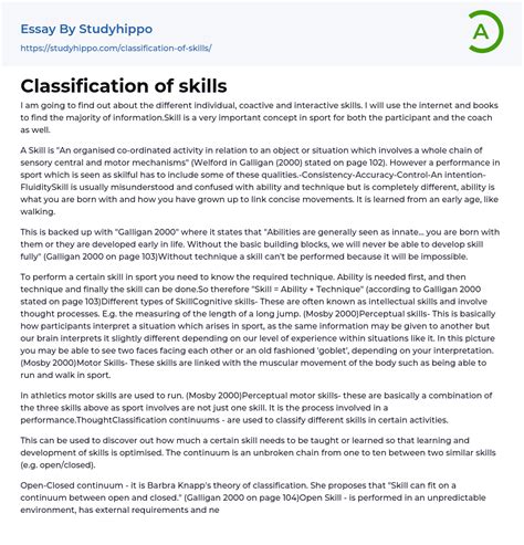 Classification Of Skills Essay Example