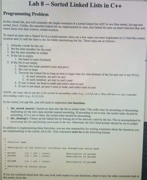Solved Lab Sorted Linked Lists In C Programming Problem Chegg